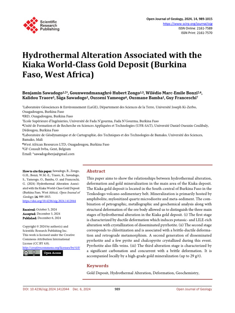 Hydrothermal Alteration in Kiaka Gold Deposit | PDF | Minerals | Granite