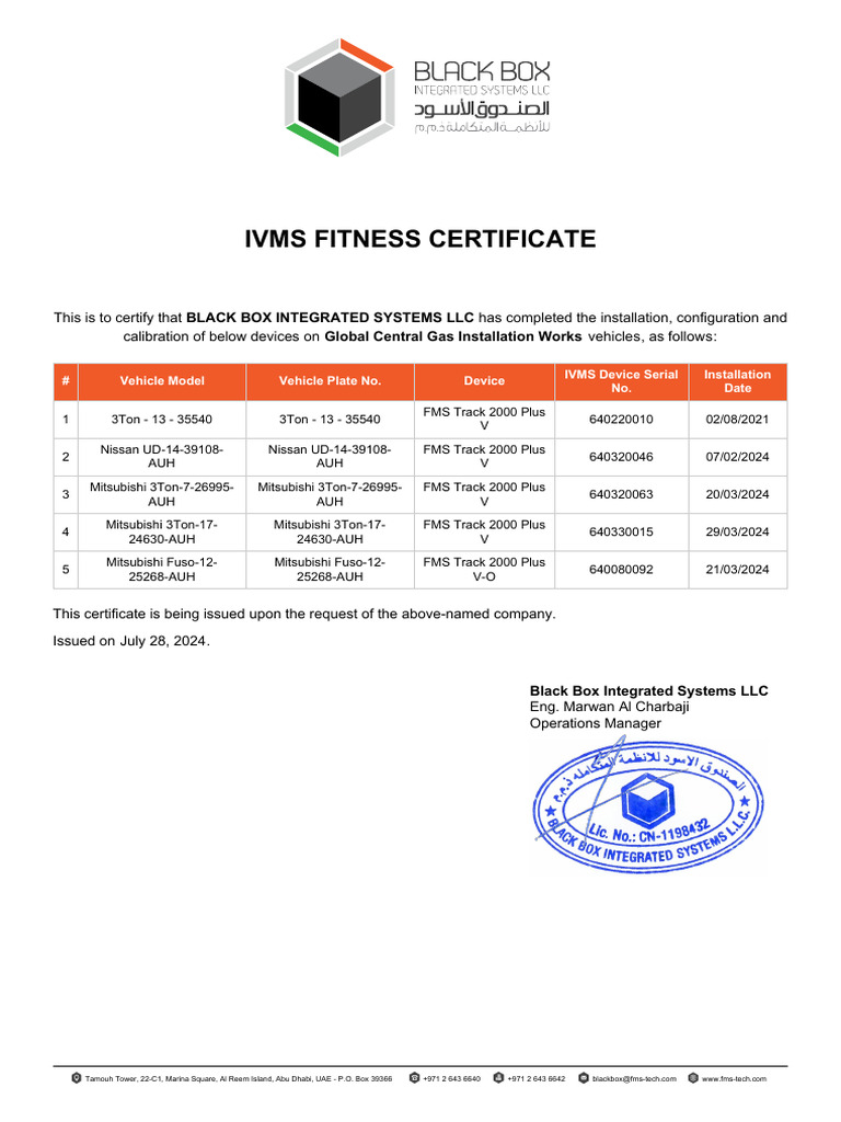 IVMS Installation Certification Report | PDF | United Arab Emirates ...
