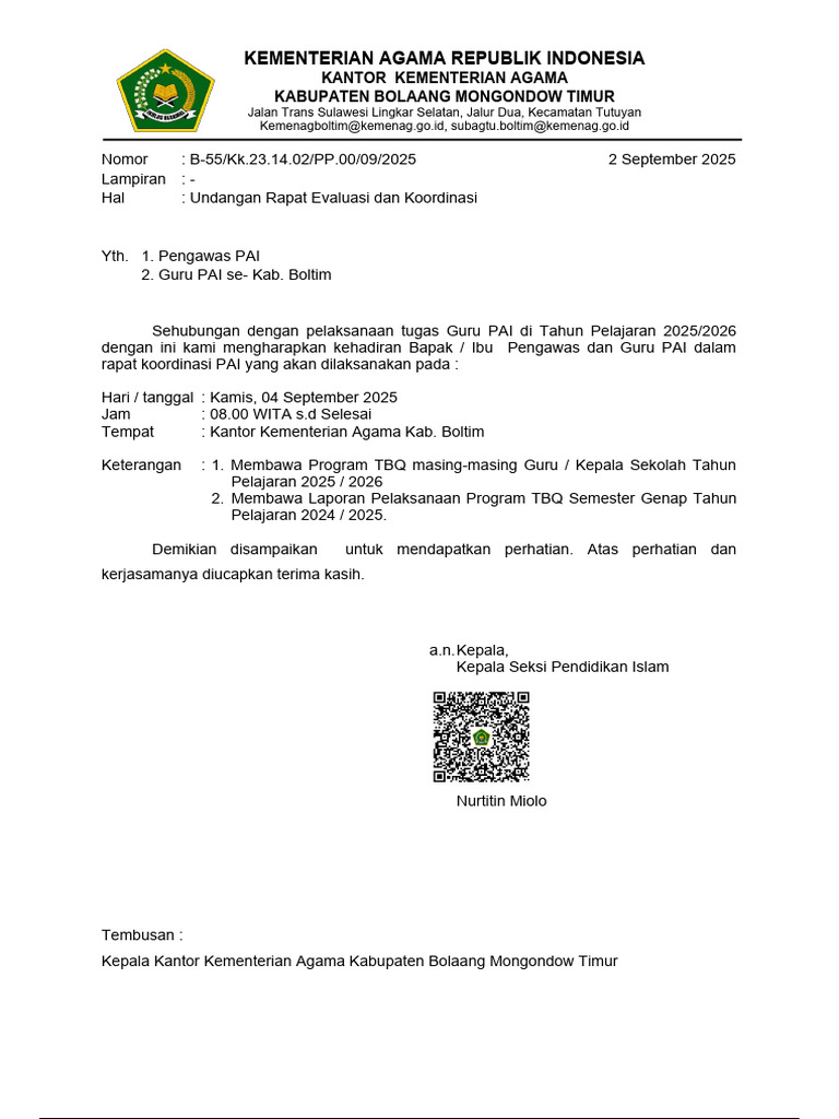Format Surat Undangan Rapat PAI | PDF