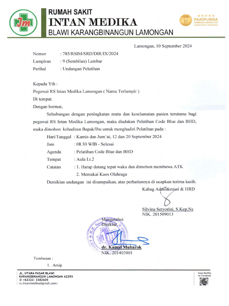 Surat Undangan Pelatihan Code Blue Dan BHD | PDF