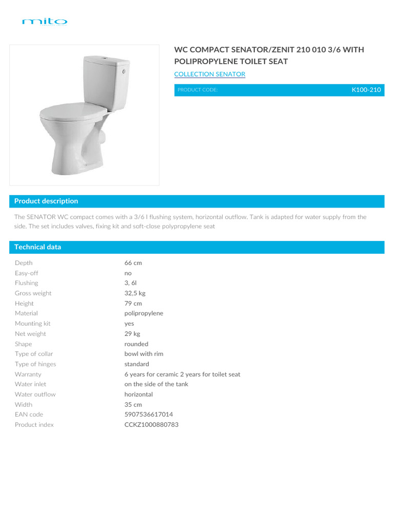 Cersanit WC Compact Senatorzenit 210 010 36 With Polipropylene Toilet ...