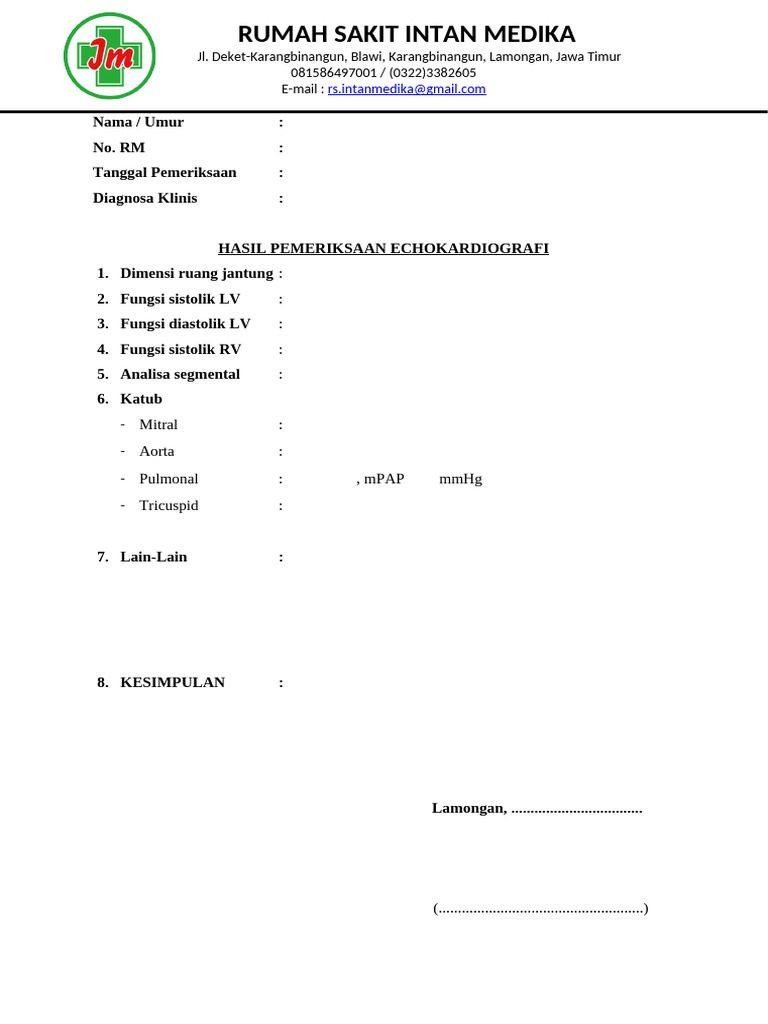 Hasil Echokardiografi Rumah Sakit Intan Medika | PDF