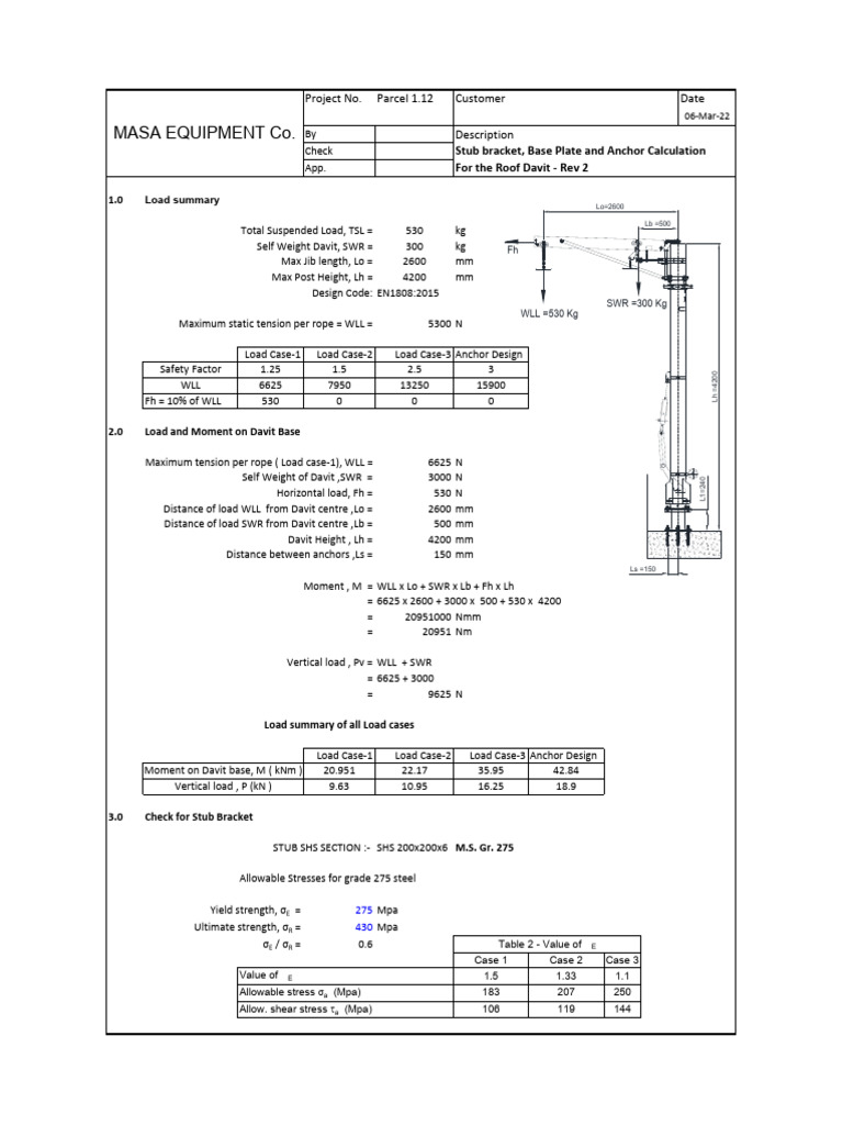 Kfad Parcel 1.12-Davit Calc-001-02 - r2 | PDF | Bending | Stress ...