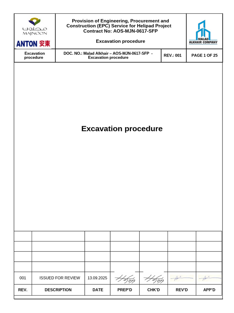 Helipad Project Excavation Procedure Guide | PDF | Traffic | Risk