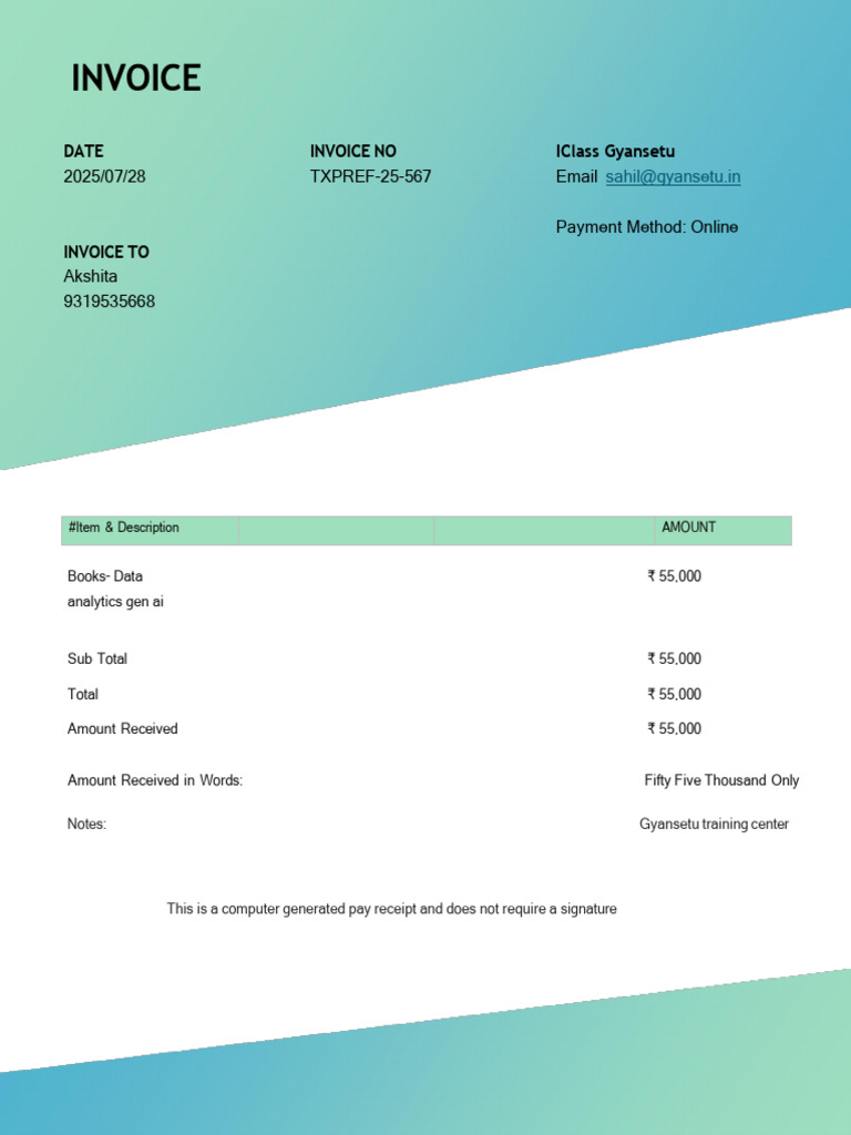 Data Analytics Training Invoice | PDF