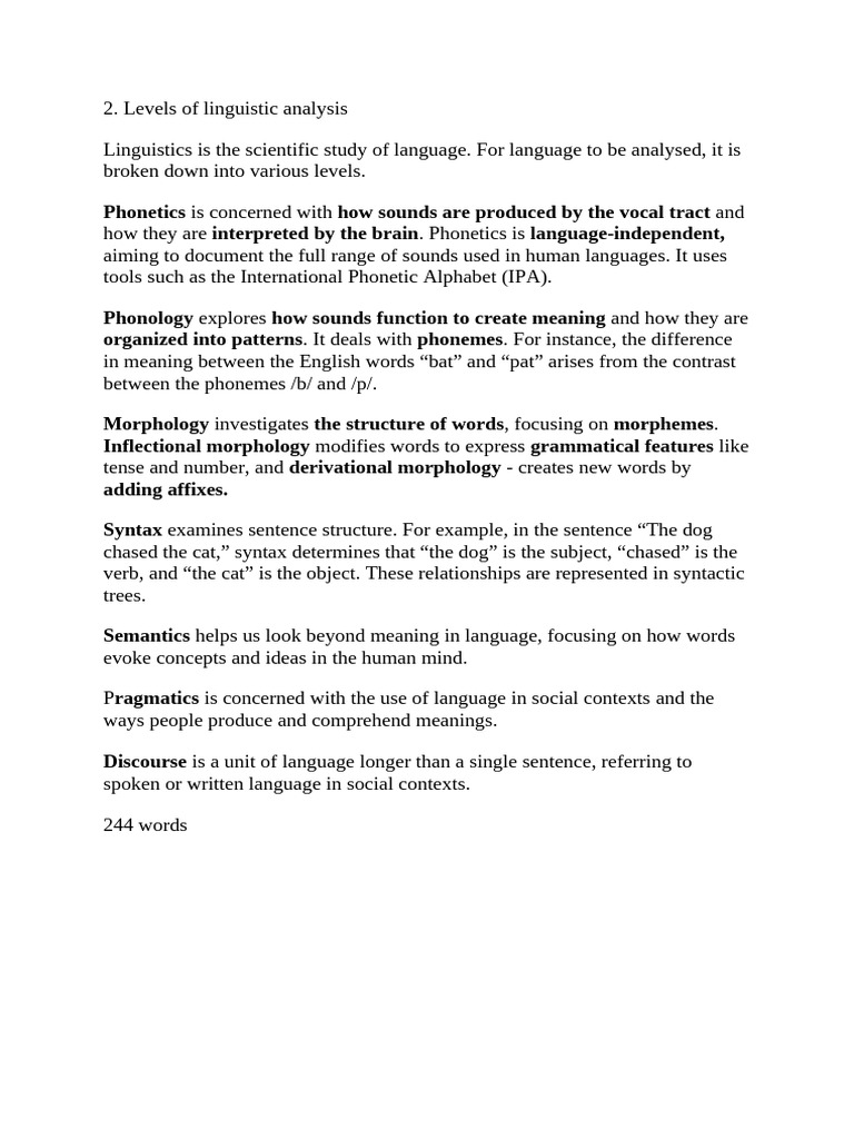Levels of Linguistic Analysis Explained | PDF