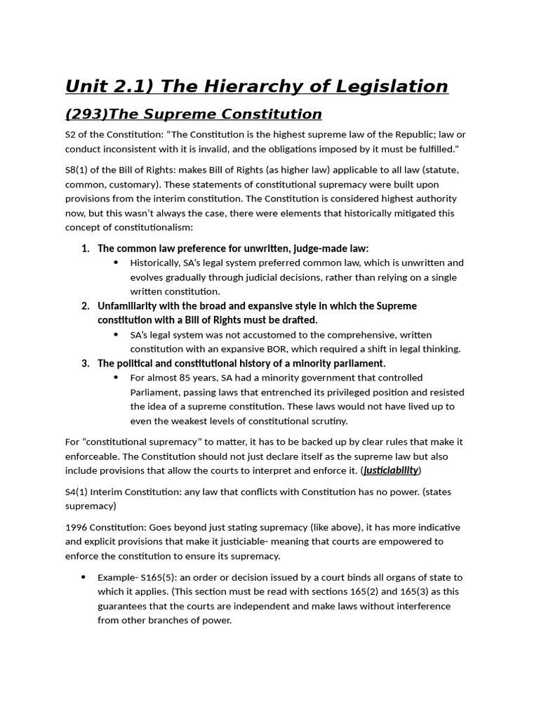 Hierarchy of Legislation | PDF | Constitution | Separation Of Powers