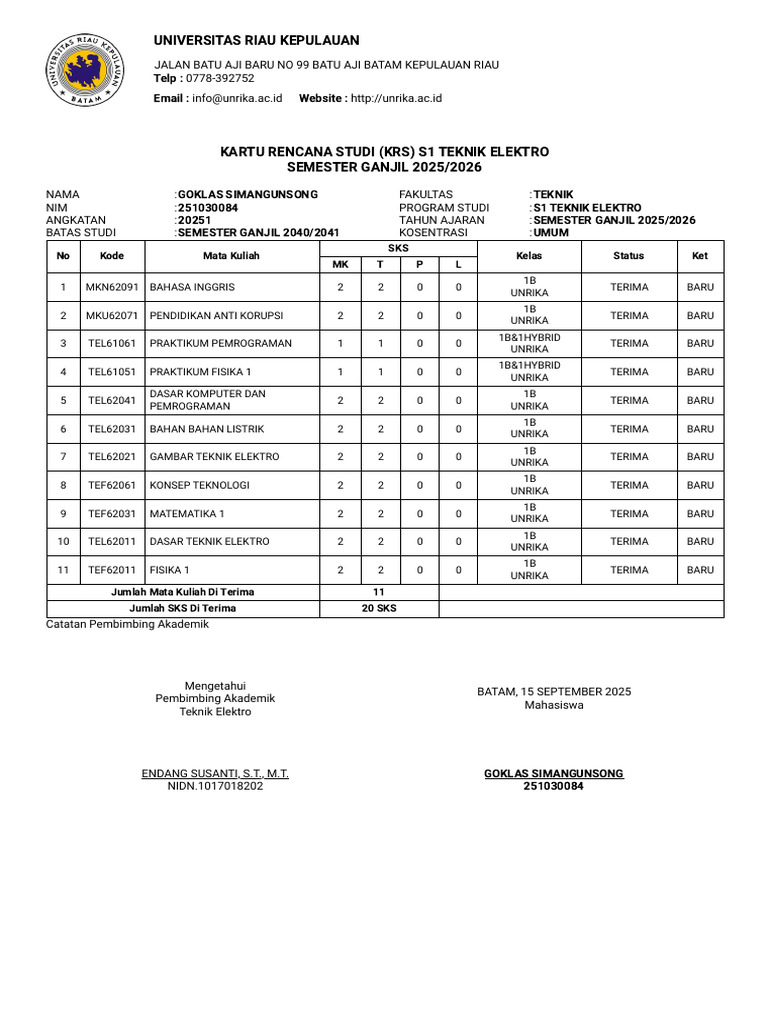 Sistem Informasi Manajemen Akademik Unrika Batam | PDF