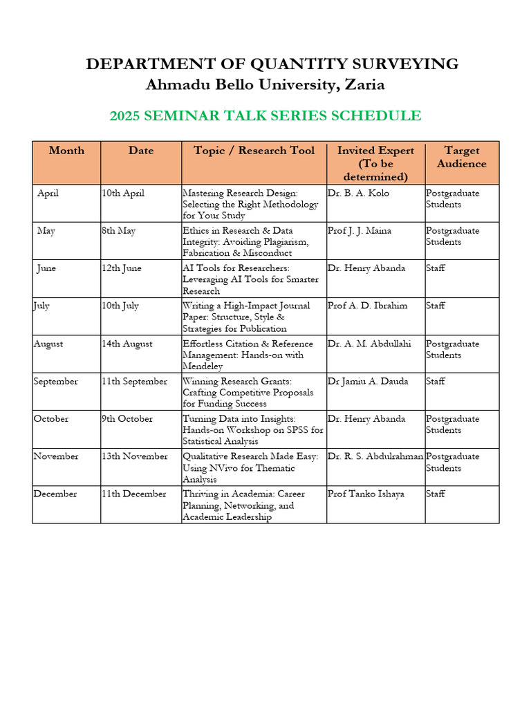 Seminar Talk Series Schedule-2025 | PDF