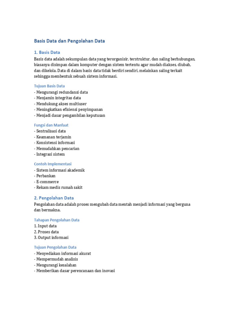 Dasar-dasar Basis Data dan Pengolahan Data | PDF