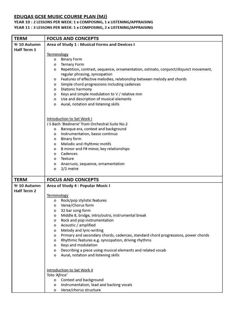 Eduqas GCSE Music Course Overview | PDF | Chord (Music) | Song Structure