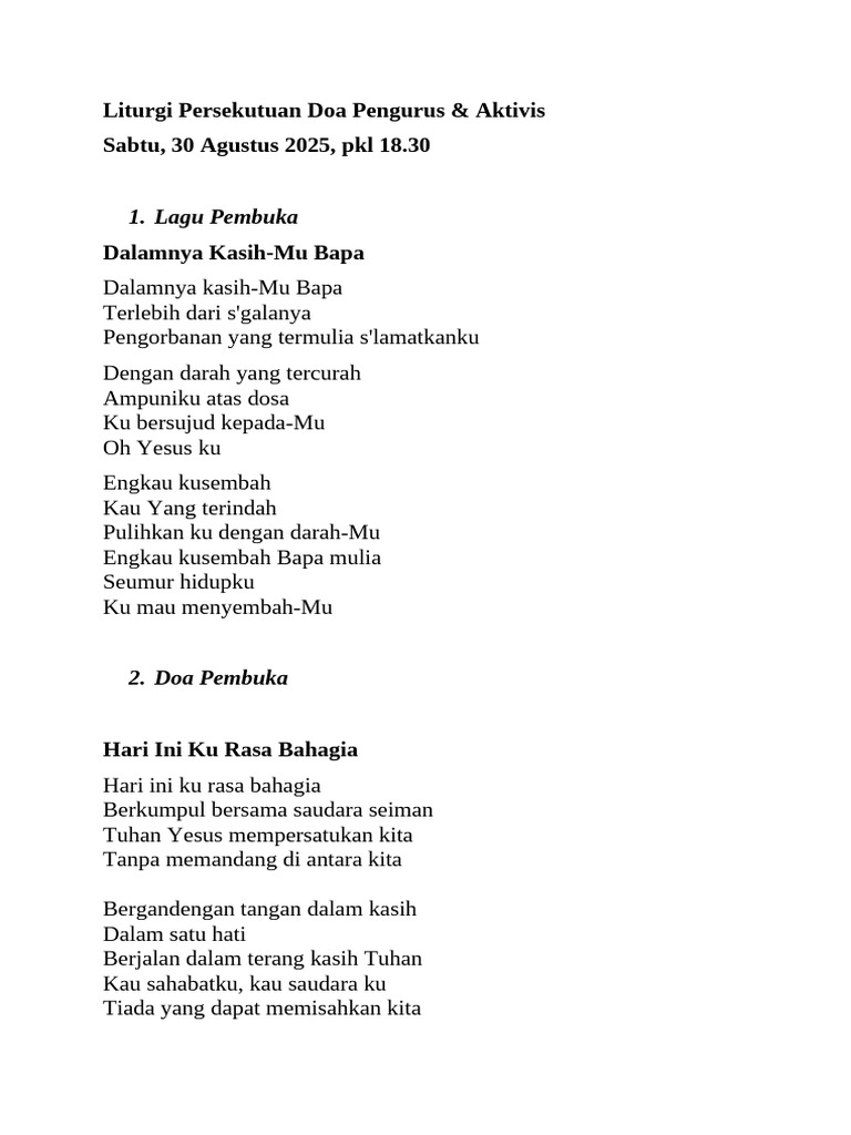 Liturgi Persekutuan Doa 30 Agustus 2025 | PDF