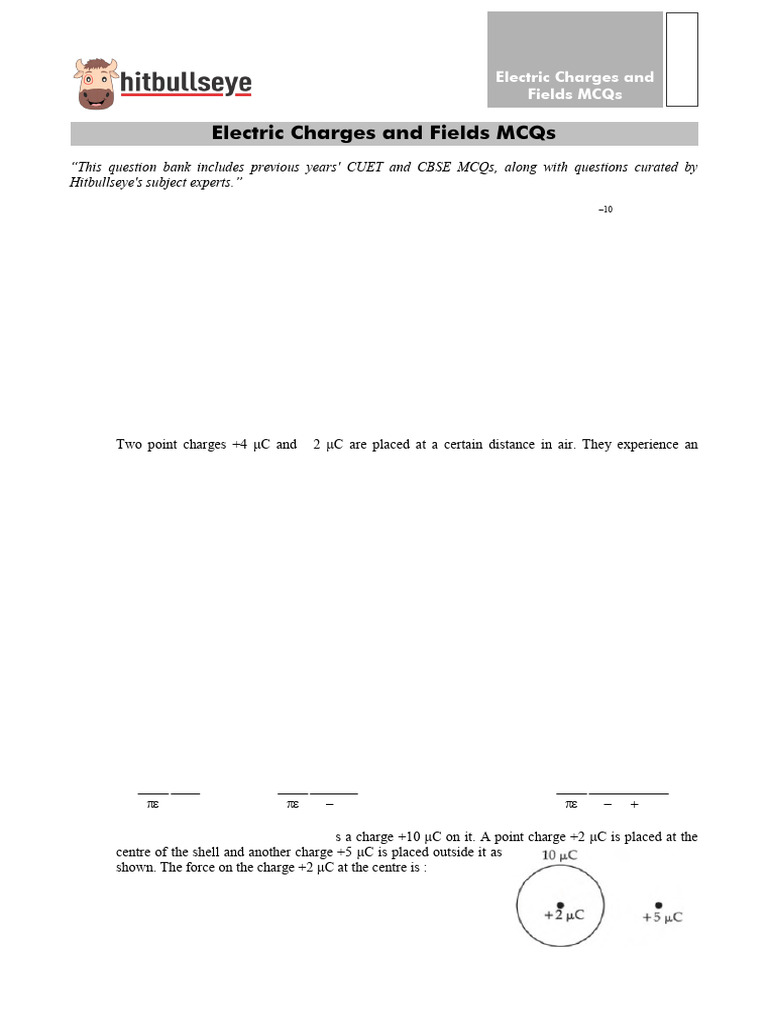 Electric Charges and Fields MCQs Guide | PDF | Force | Electric Field