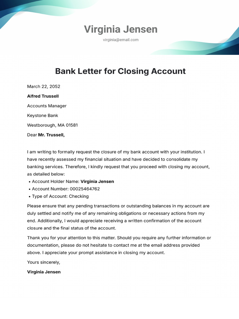 Bank Letter For Closing Account Template | PDF