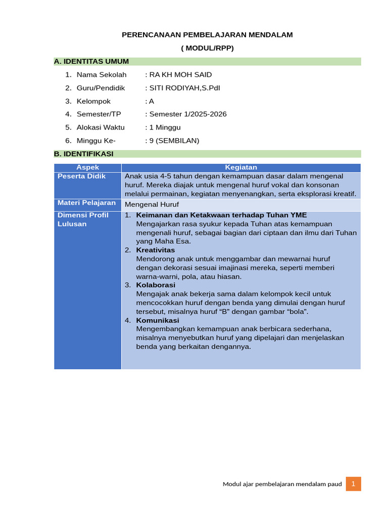 Modul PAUD: Mengenal Huruf untuk Usia 4-5 Tahun | PDF