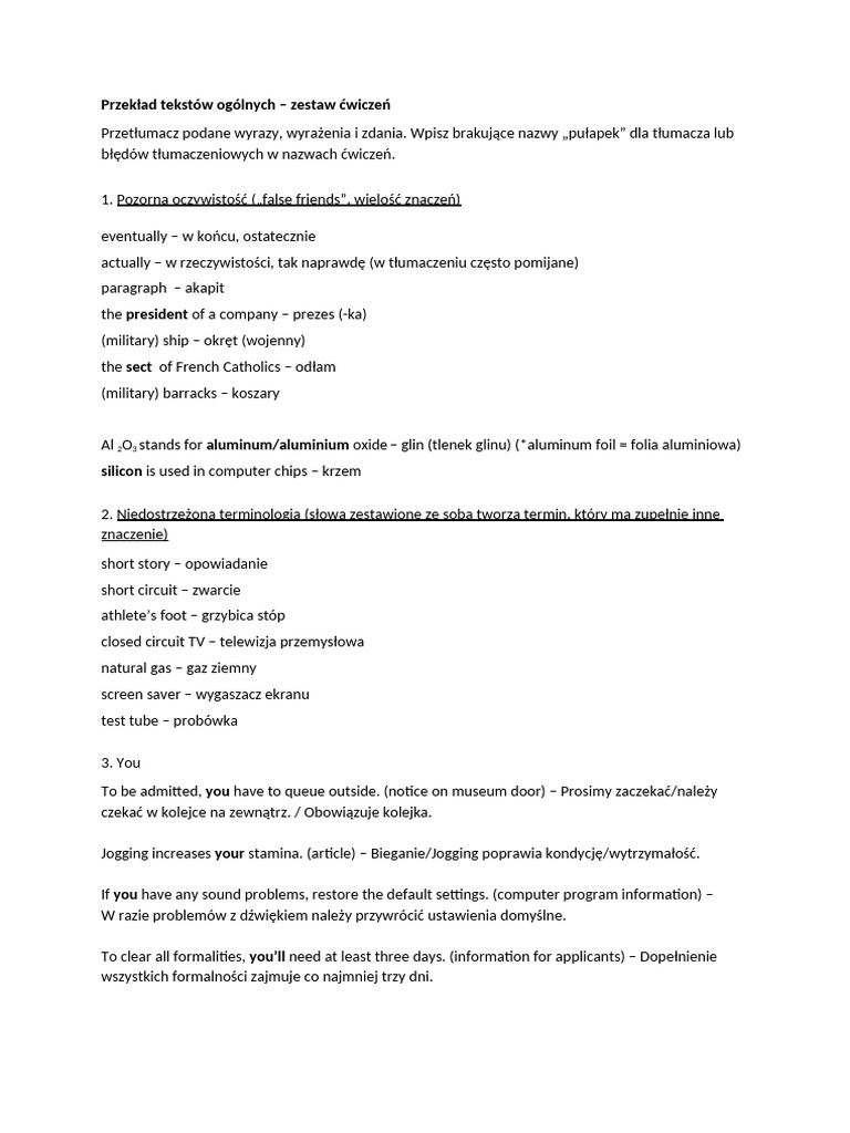 Answer Key - EN-PL Translation Exercises | PDF