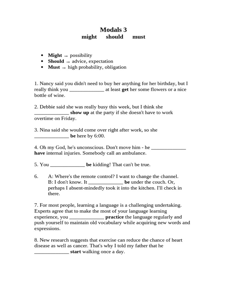Modals Quiz Might Should Must | PDF