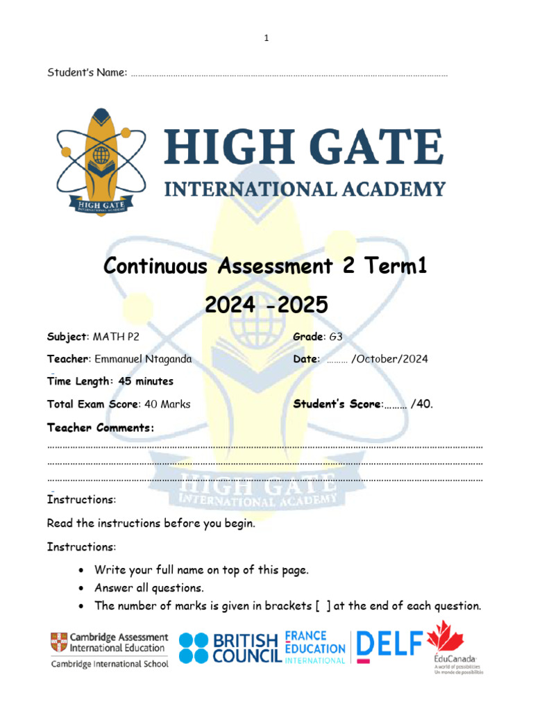CAT 2 G3. Math P2 | PDF