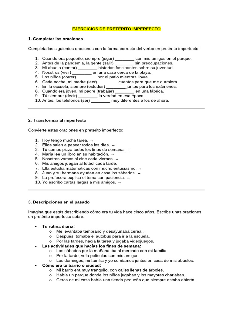 Practica Imperfecto | PDF