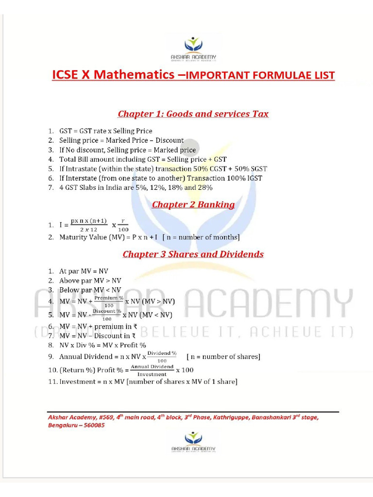 Math Formula Sheet | PDF