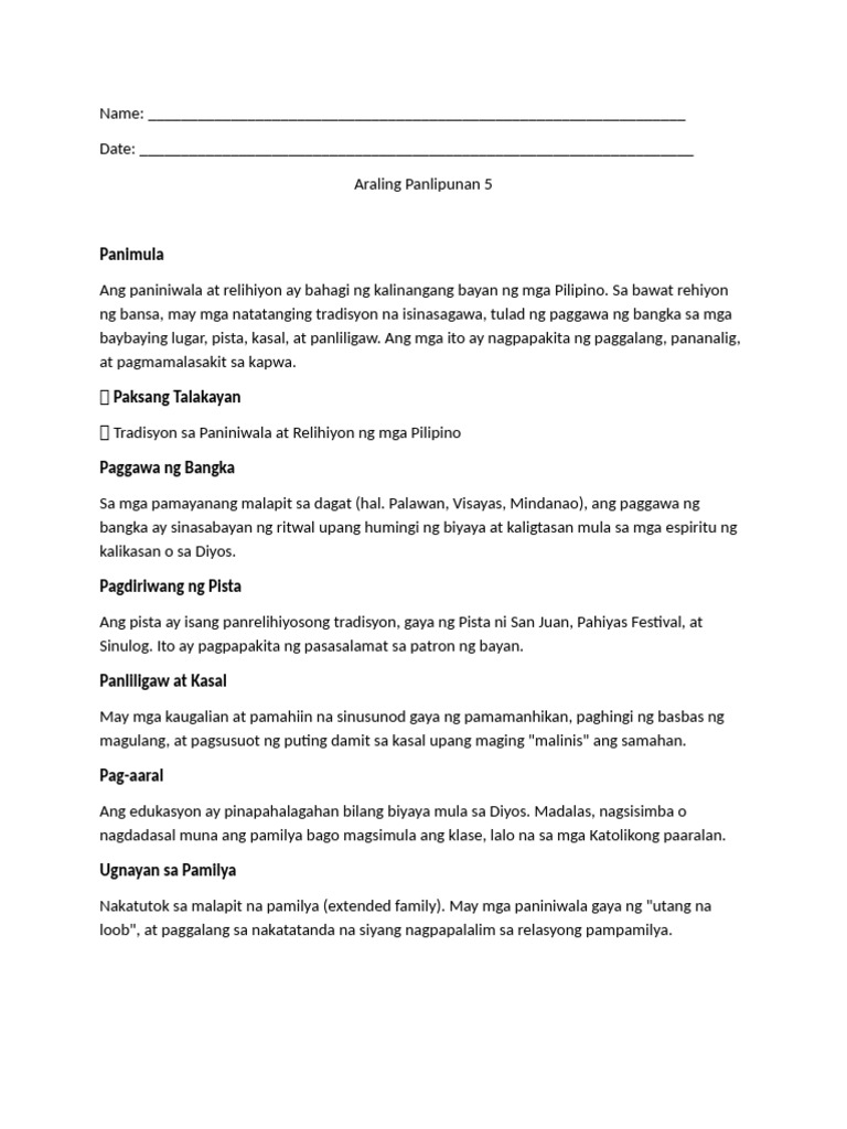 Activity Aral Pan 5 | PDF