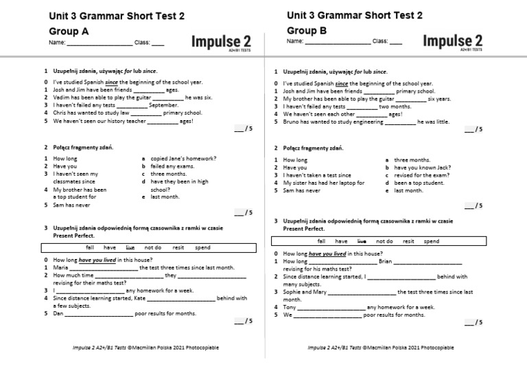 Unit 3 Grammar Short Test 2 | PDF | Educational Assessment And Evaluation