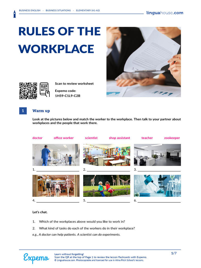 Workplace Rules for Beginners (A1-A2) | PDF