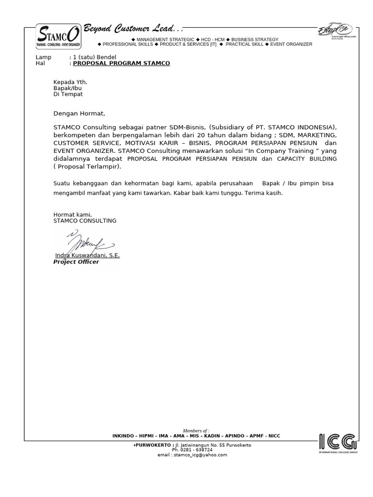 Proposal Program Pelatihan STAMCO | PDF