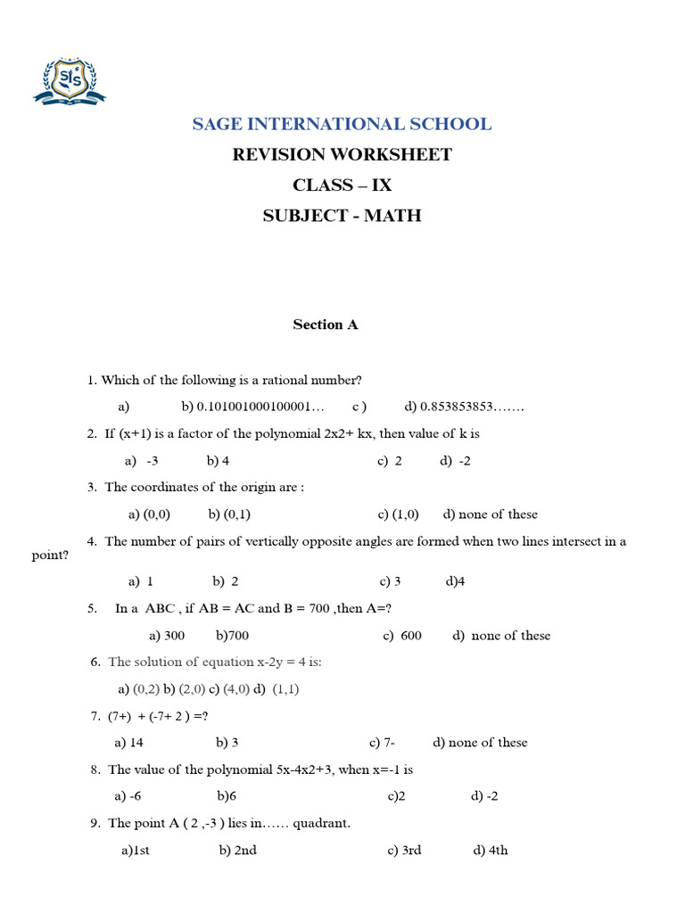 New Revision Worksheet Class 9.Docx_20250916_120643_0000 | PDF ...