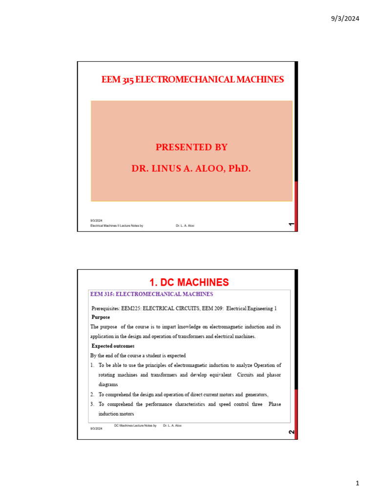 DC Machines Lecture Notes by Dr. Aloo | PDF | Electric Motor | Electric ...
