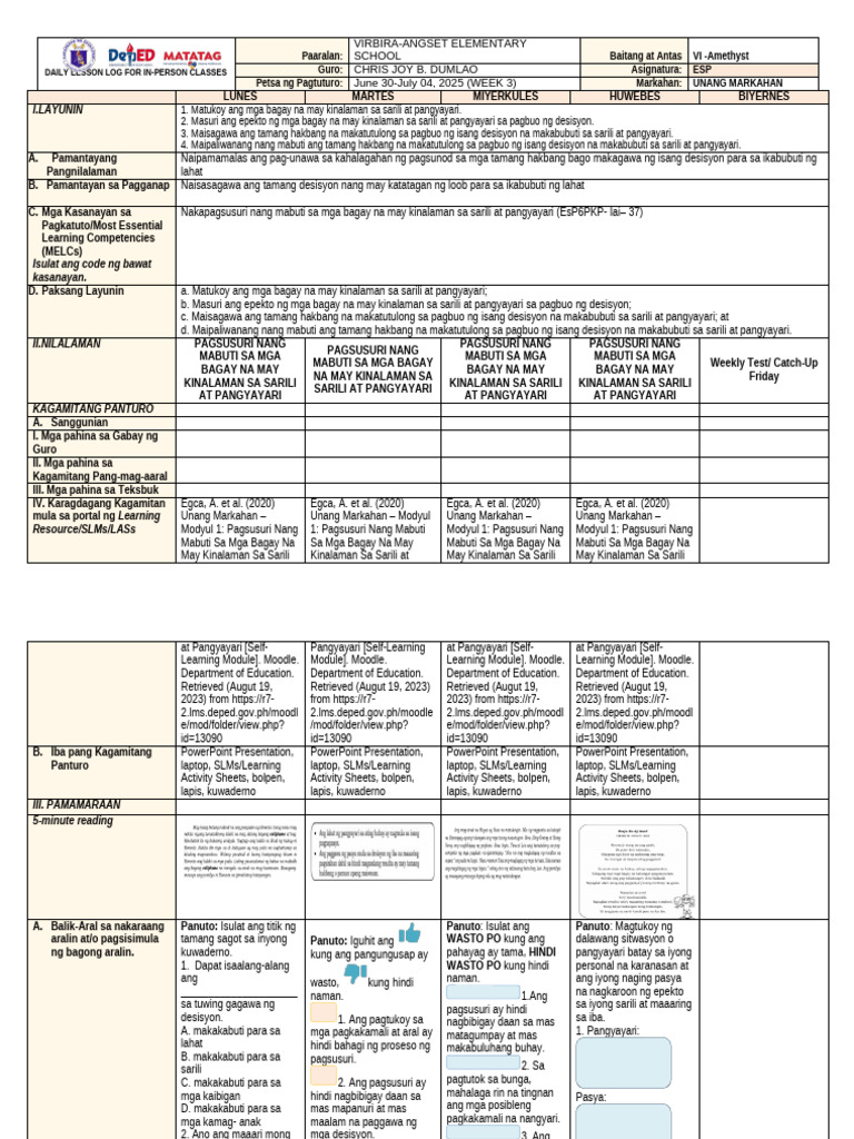 g6 q1w3 DLL Esp (Melcs) | PDF
