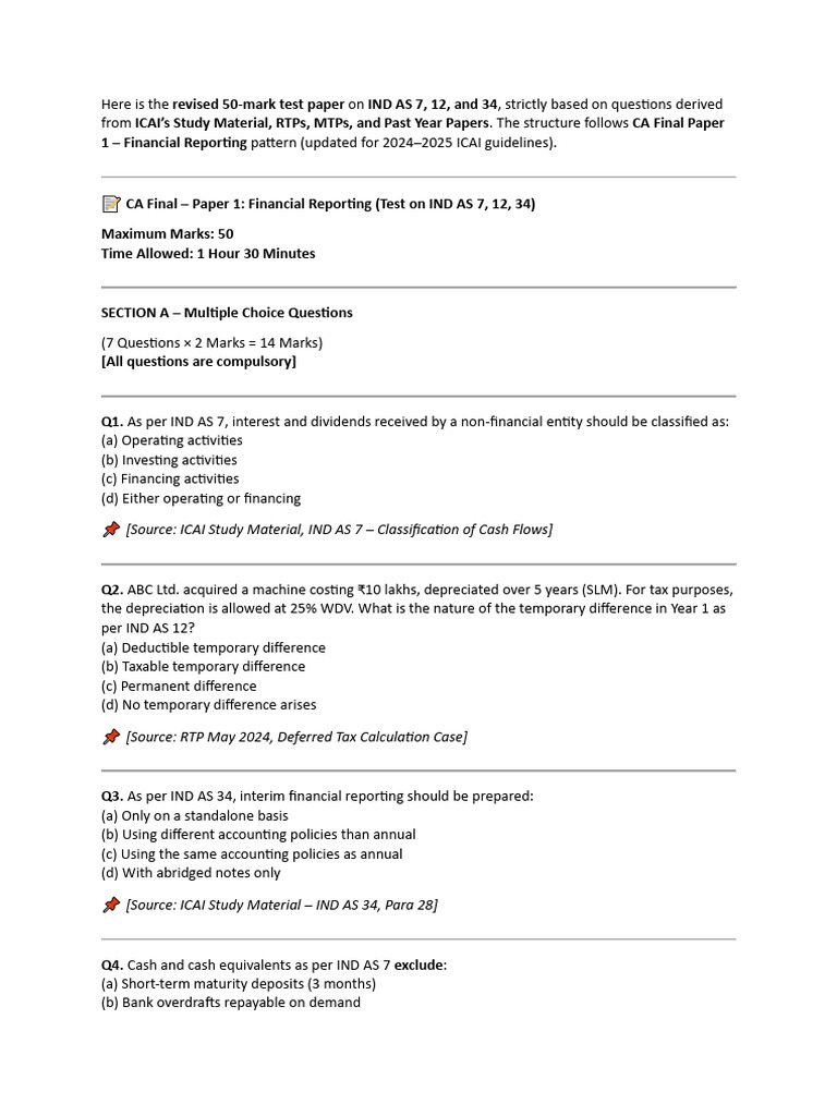 FR TEST 1 | PDF | Deferred Tax | Depreciation