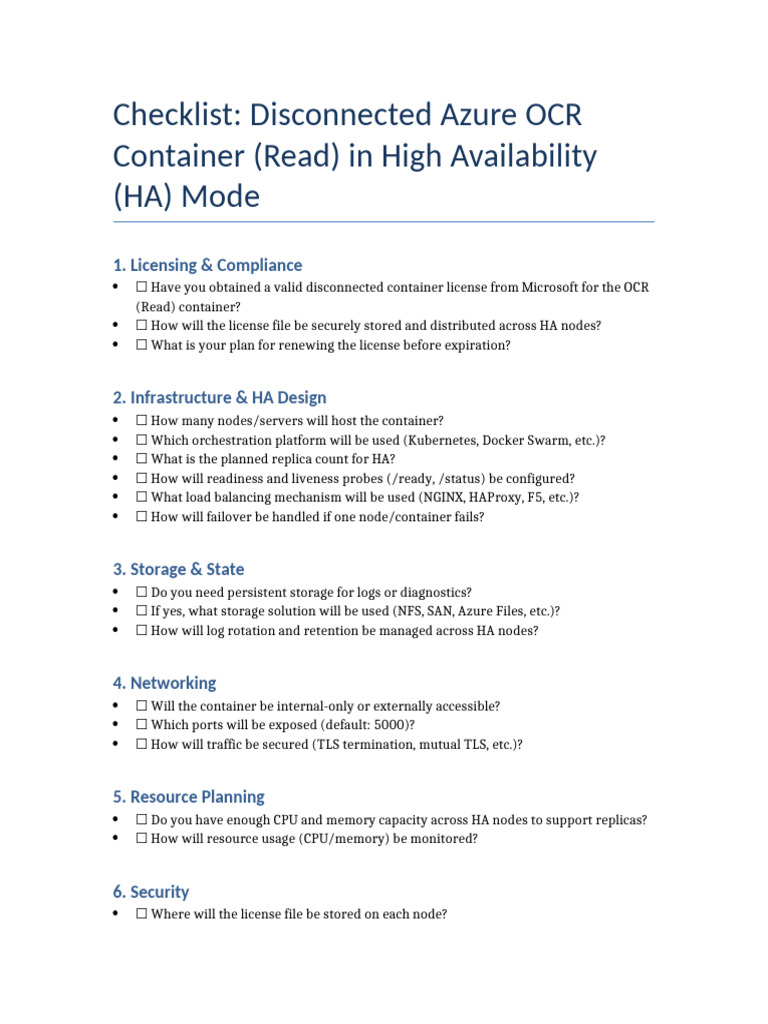 Disconnected OCR HA Checklist | PDF