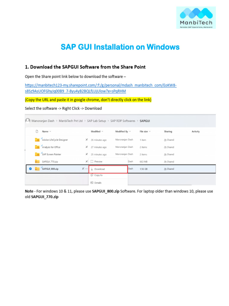 SAP GUI 800 Installation on Windows | PDF