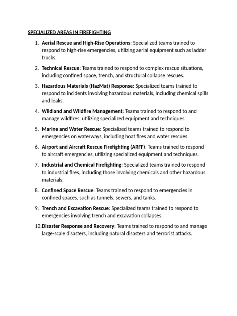 Specialized Firefighting Areas Explained | PDF