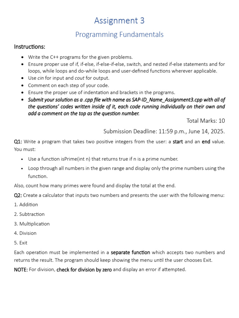 Assignment3 ProgrammingFundamentals SP25 | PDF