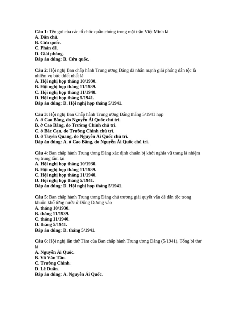 Cau Hoi Lich Su | PDF