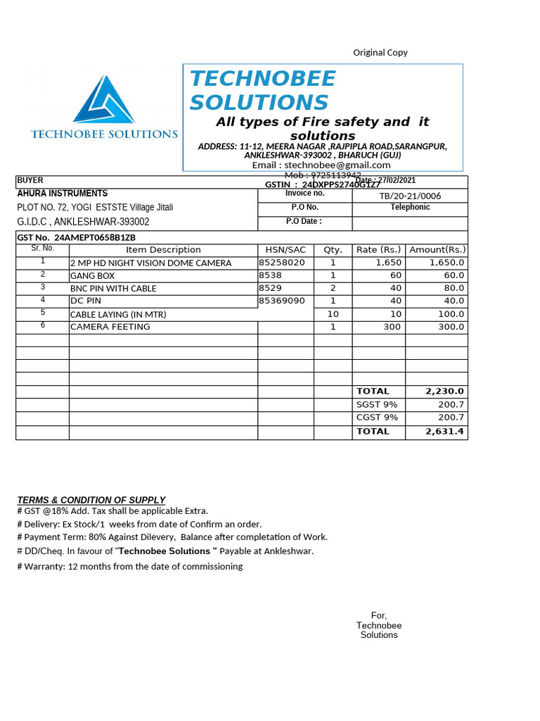 Invoice for Security Equipment Purchase | PDF | Sales | Payments