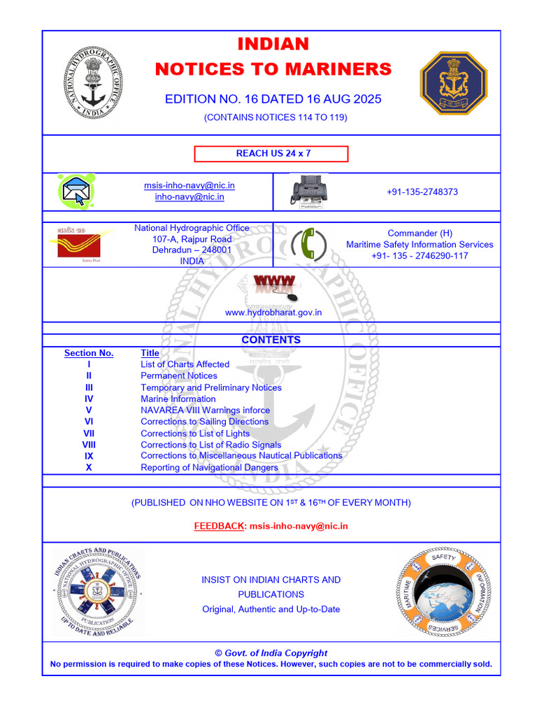 Indian Notices to Mariners 2025 Edition 16 | PDF | Navigation