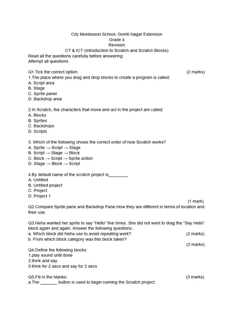 Grade 4 Scratch Programming Revision | PDF | System Software | Computing