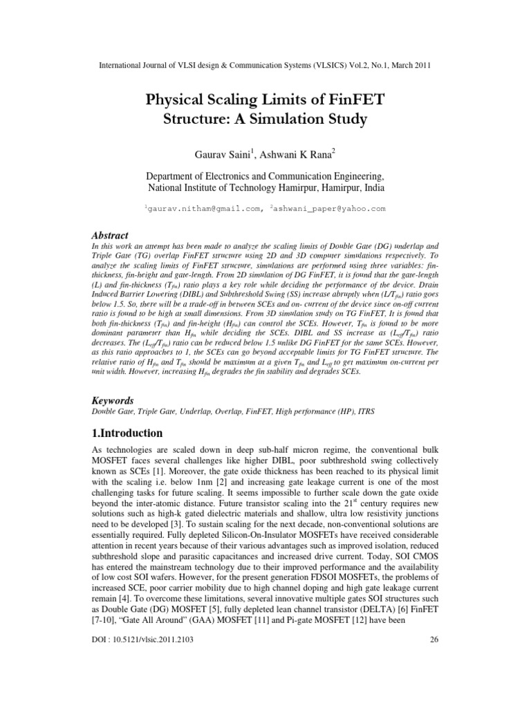 Physical Scaling Limits of FinFET Structure: A Simulation Study | PDF | Field Effect Transistor ...