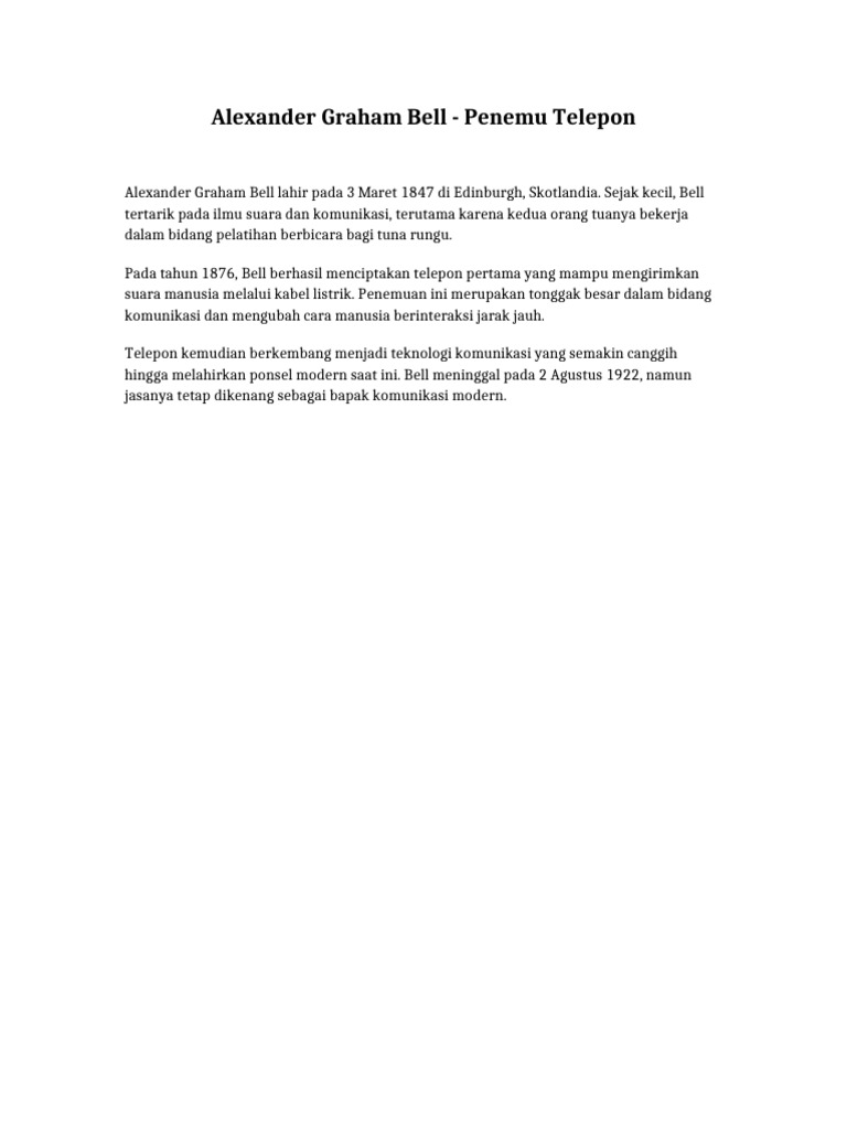Alexander Graham Bell (Penemu Telepon) | PDF