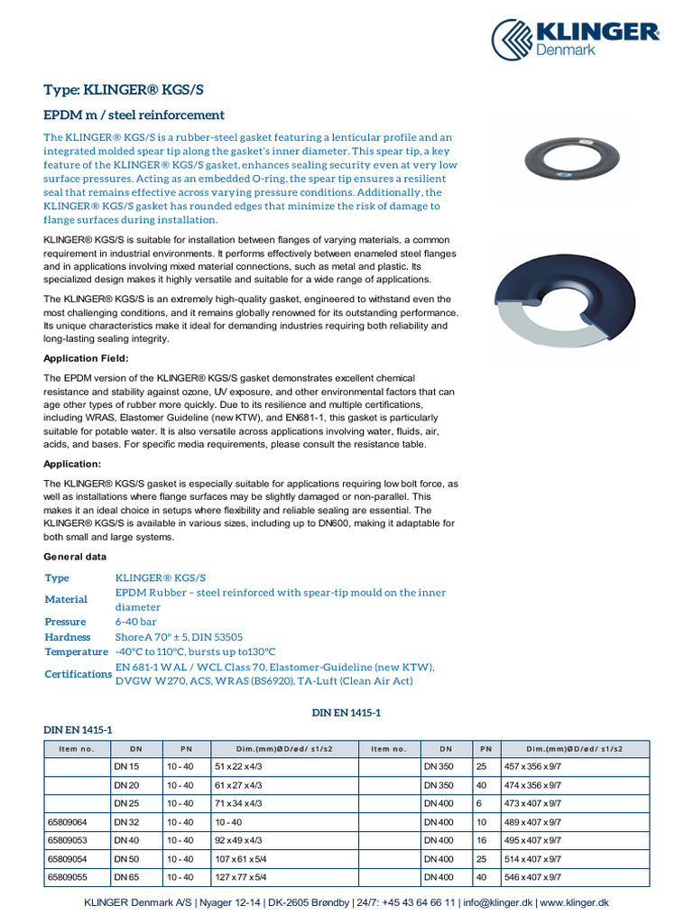 Klinger Kgs_s Epdm | PDF | Mechanical Engineering | Materials