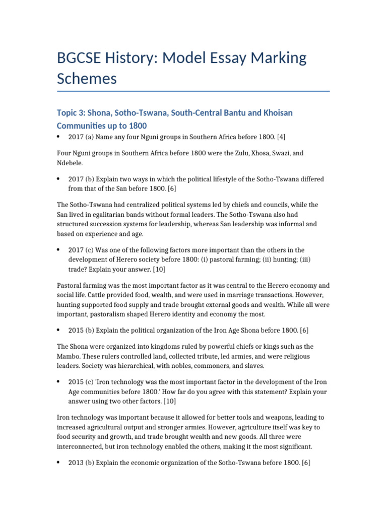 BGCSE History Topic3 Shona Sotho Bantu Khoisan Marking Schemes | PDF ...