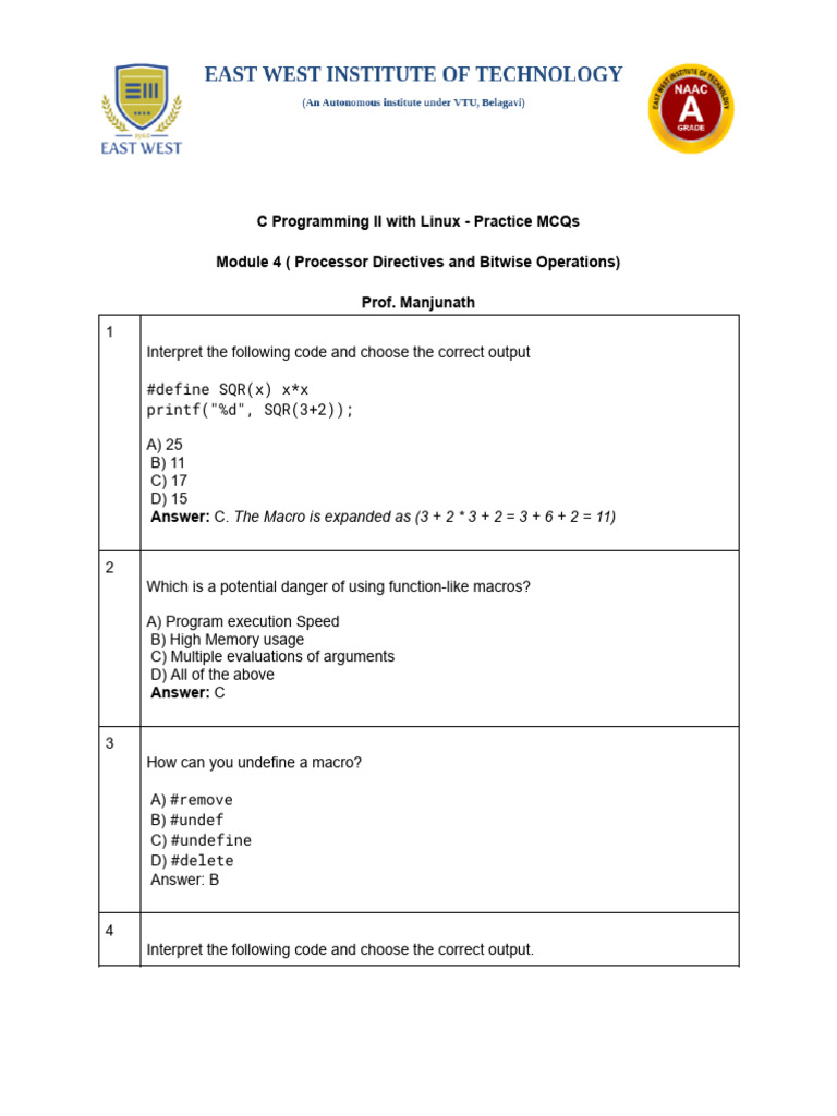 Module 4 Question Bank CPII (Processor Directives and Bitwise Operations) | PDF | Macro ...