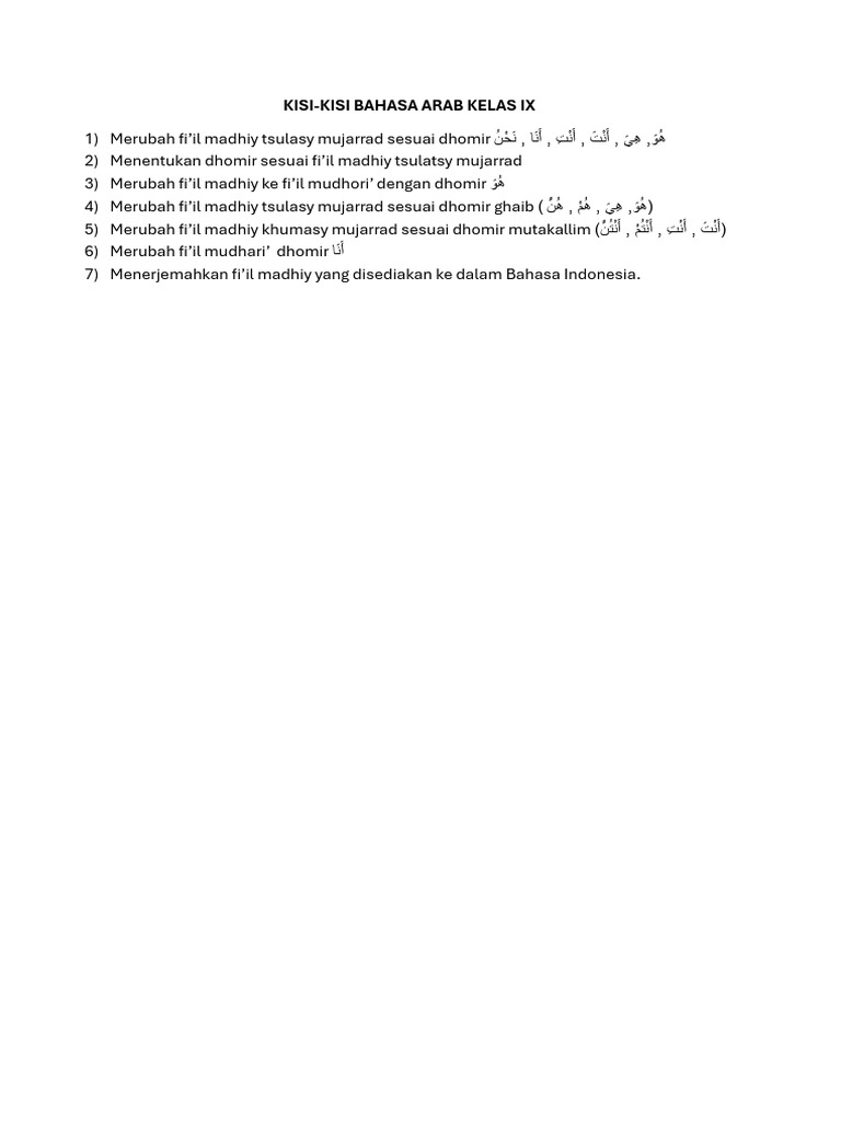 Kisi2 Asts 1 Arab Kelas 9 | PDF