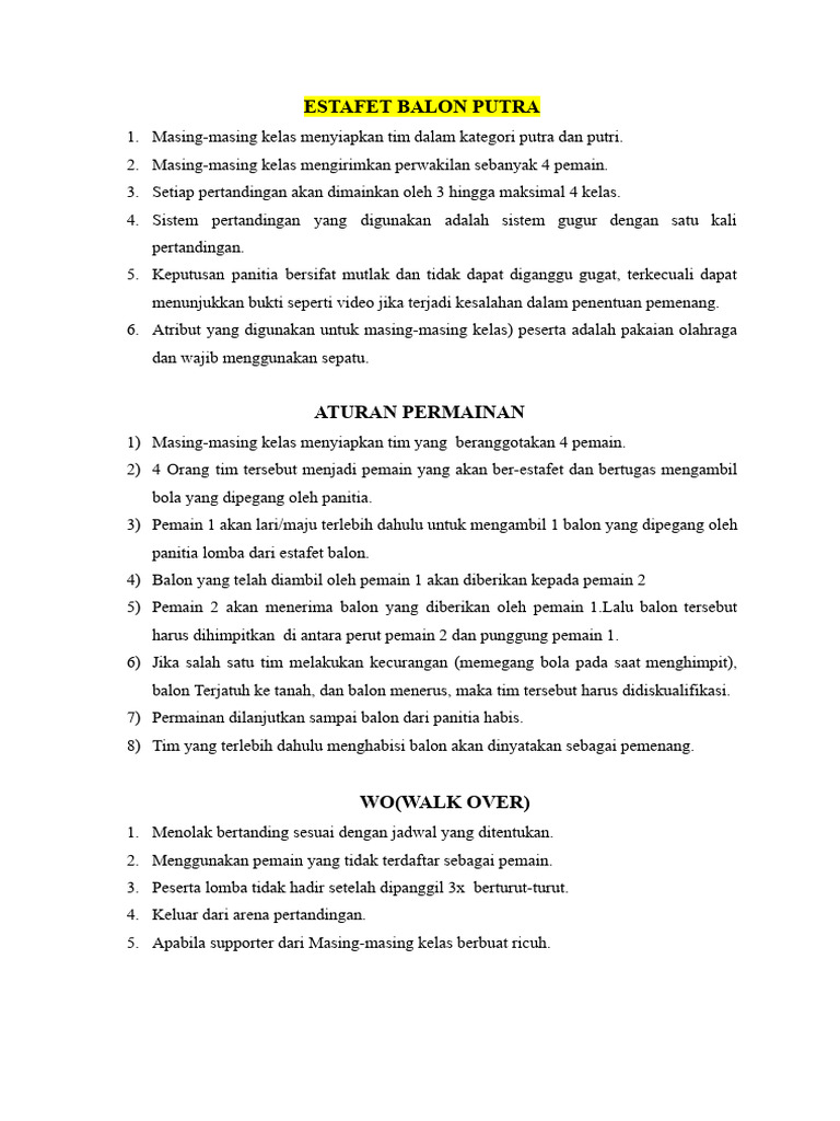 Juknis Dan Bagan-Bagan Cabang Lomba Estafet Balon Putra | PDF