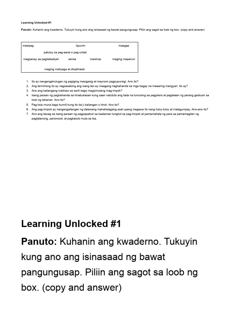 Grade 5 Learning Unlocked (July 29) | PDF