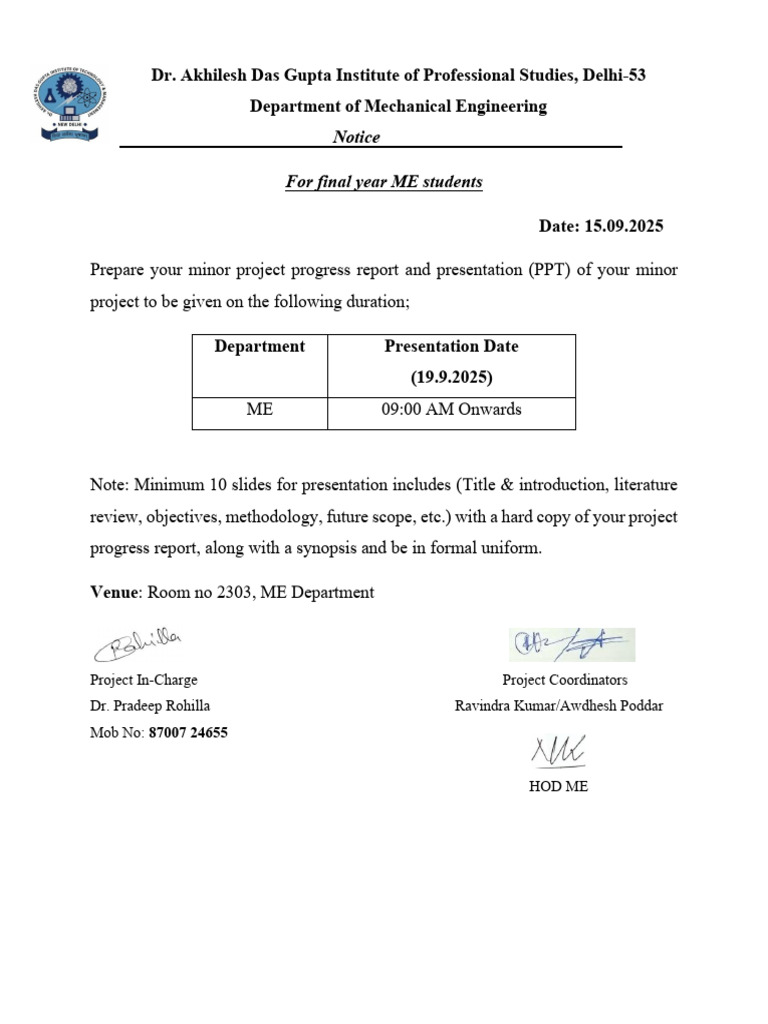 Minor Project Notice 15.09.2025 | PDF