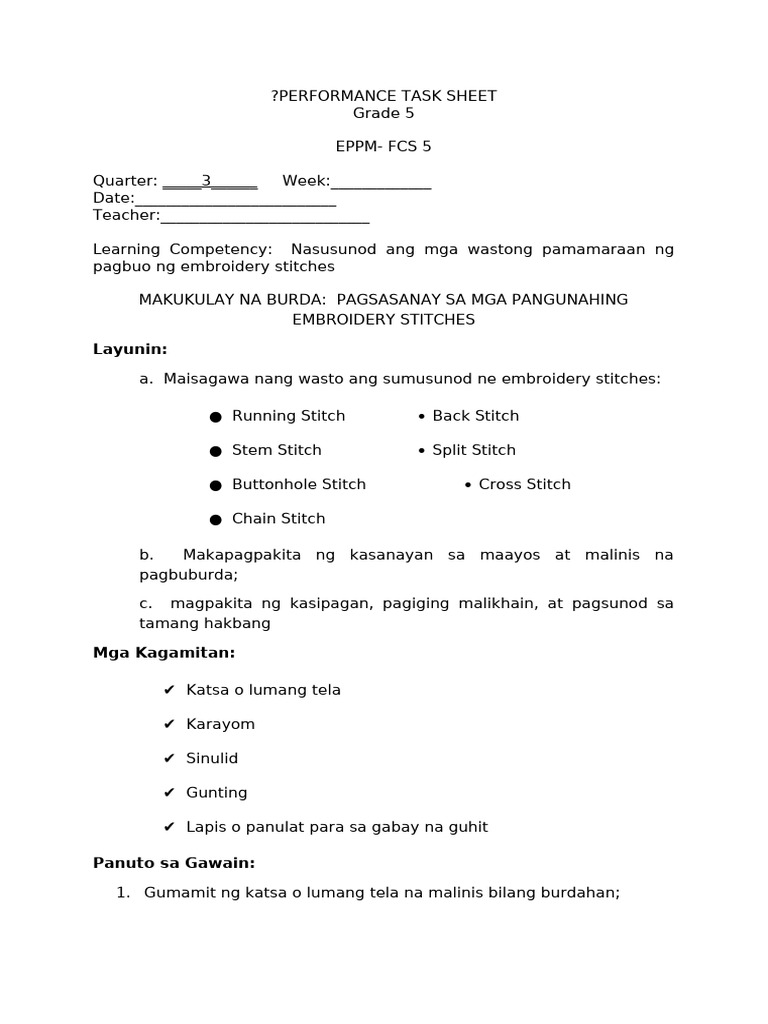 Performance Task Sheet | PDF